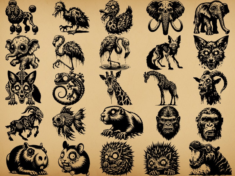 150 Zombie Animal Bundle | Commercial Use Vector Graphics | Svg, Png ...