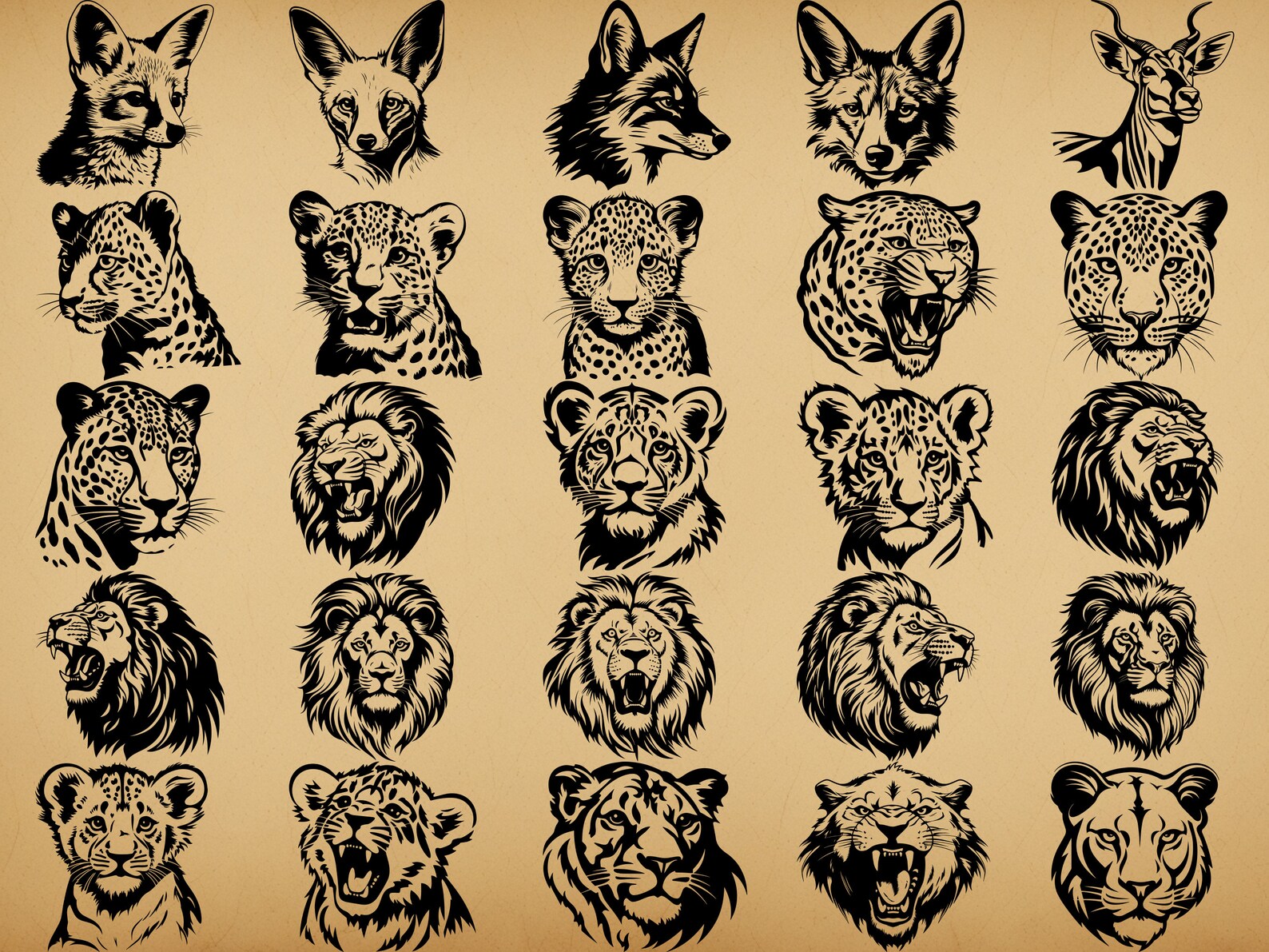 100 Safari Animal Portrait Bundle | Commercial Use Vector Graphics ...