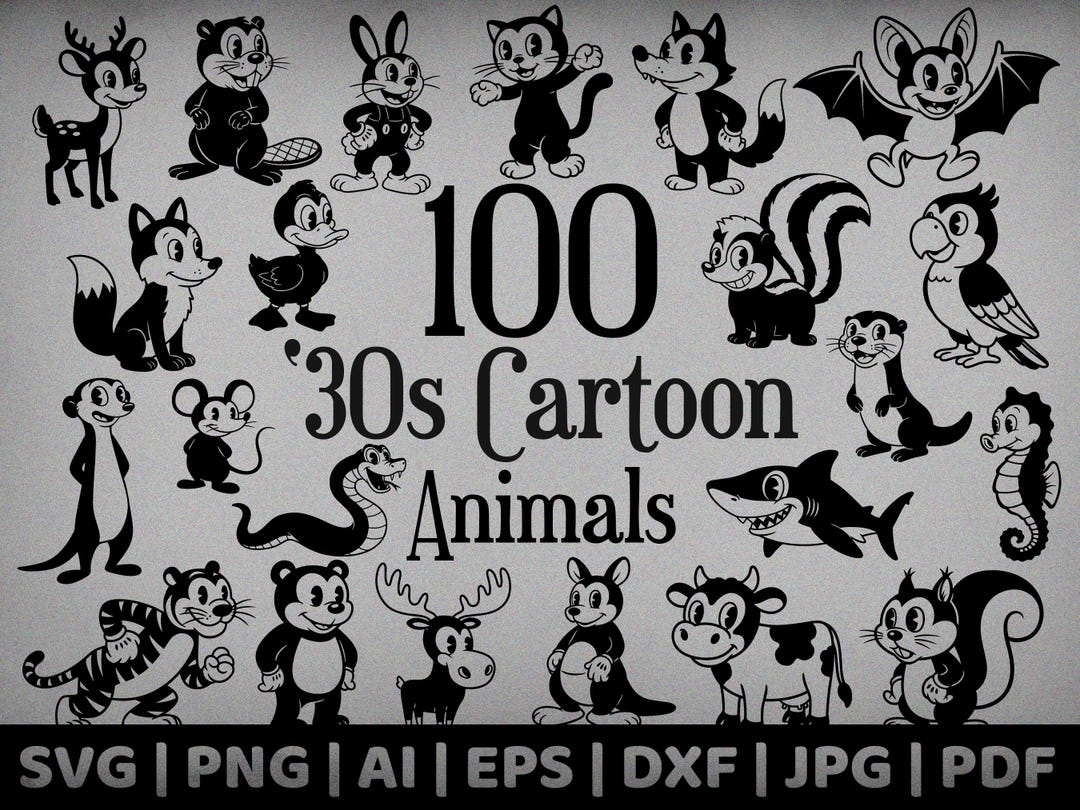 100 1930s Cartoon Animals Bundle | Commercial Use Vector Graphics | Svg ...