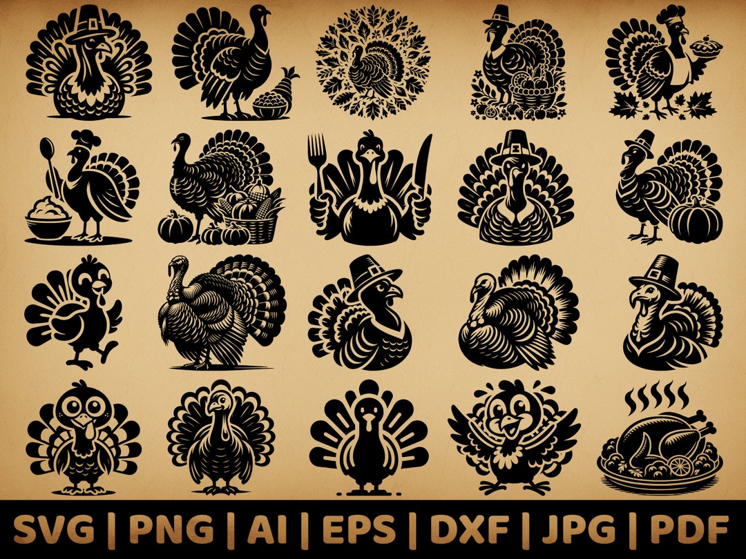 20 Thanksgiving Turkey Bundle | Commercial Use Vector Graphics | Svg ...