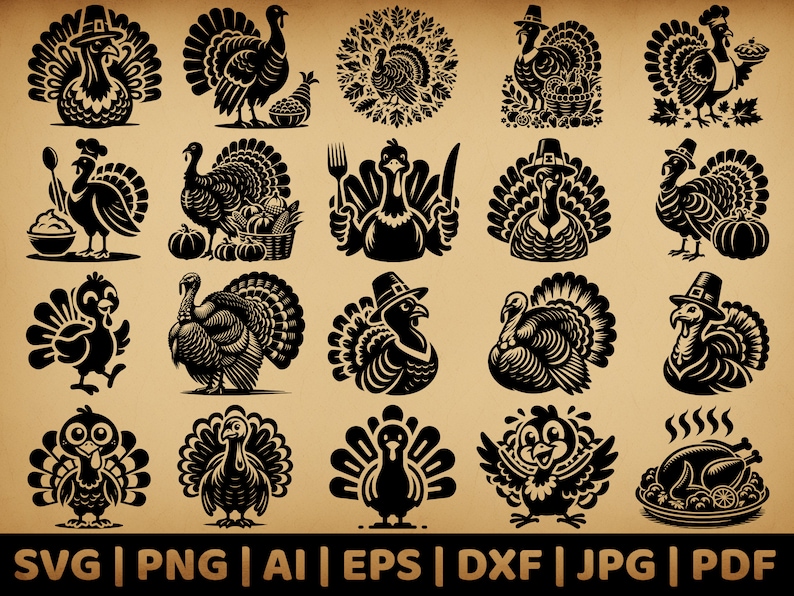 20 Thanksgiving Turkey Bundle | Commercial Use Vector Graphics | Svg ...