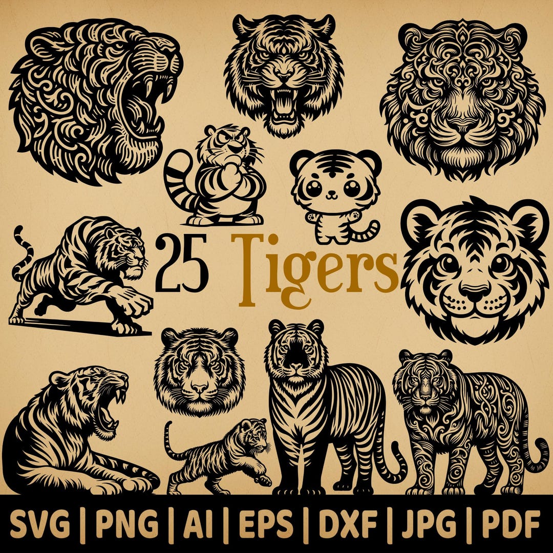 25 Tiger Bundle Big Cat Cub | Commercial Use Vector Graphics | Svg, Png ...