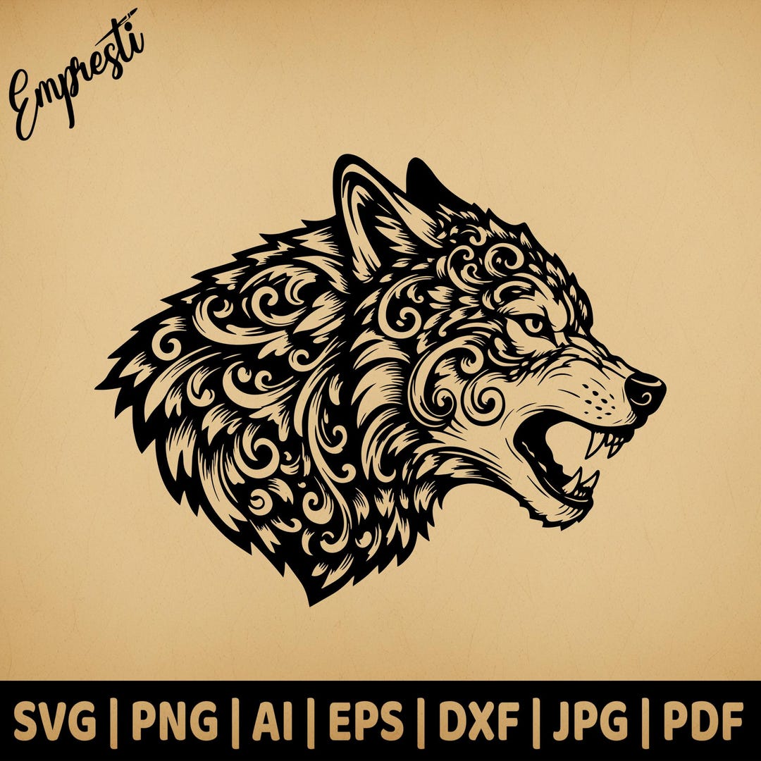 Ornate Wolf Head | Commercial Use Vector Graphic | Svg Png Dxf Eps Pdf ...