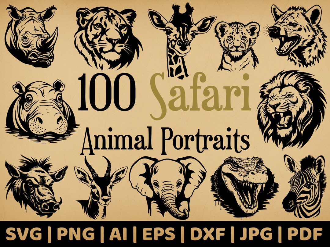 100 Safari Animal Portrait Bundle | Commercial Use Vector Graphics ...