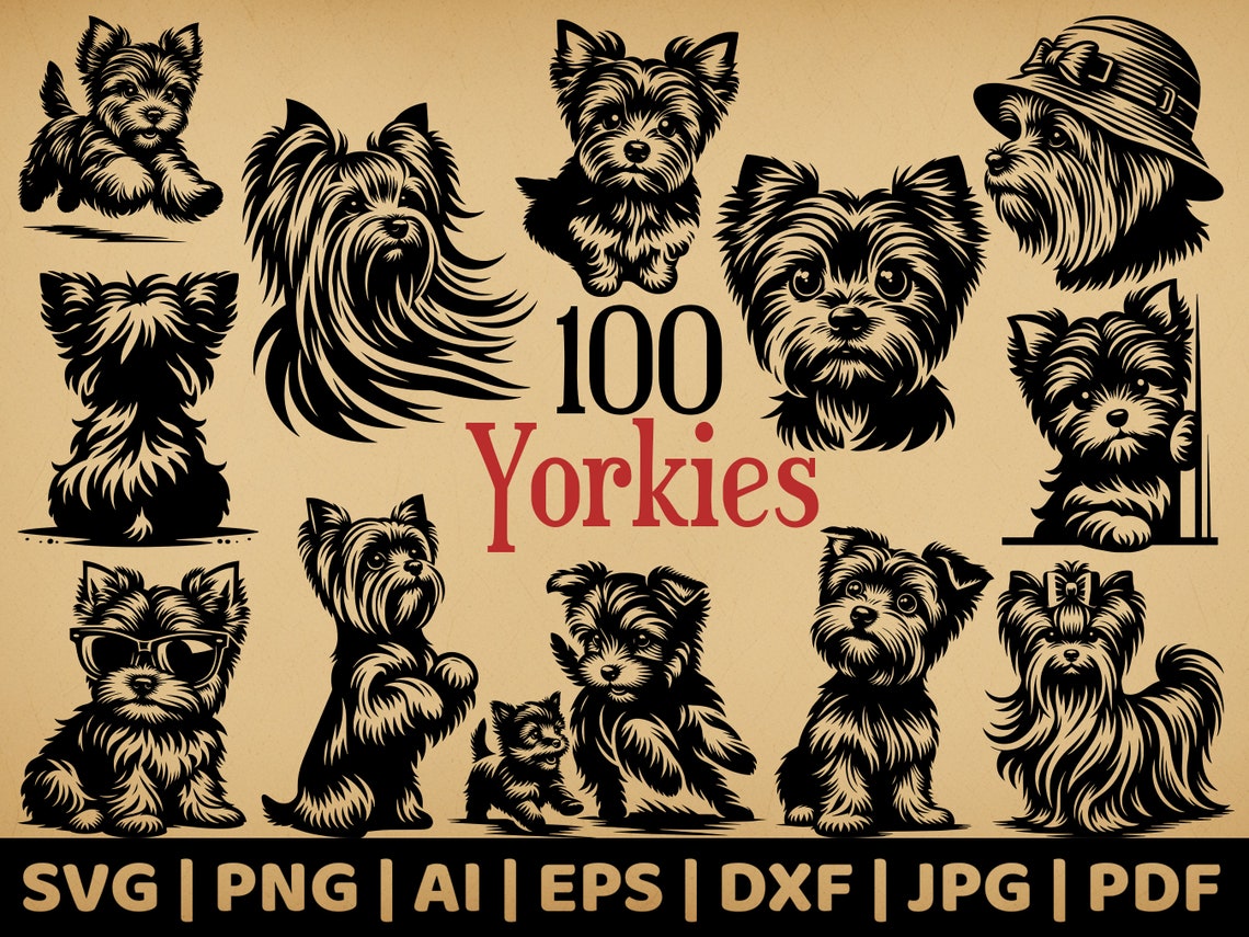 100 Yorkshire Terrier Bundle | Commercial Use Vector Graphics | Svg ...