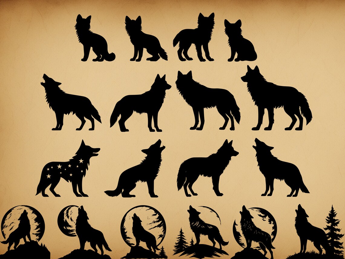 100 Wolves Bundle | Commercial Use Wolf Vector Graphics | Svg, Png, Dxf ...