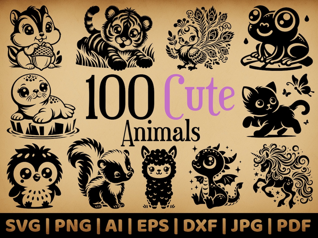 100 Cute Animal Bundle | Commercial Use Vector Graphics | Svg, Png, Dxf ...
