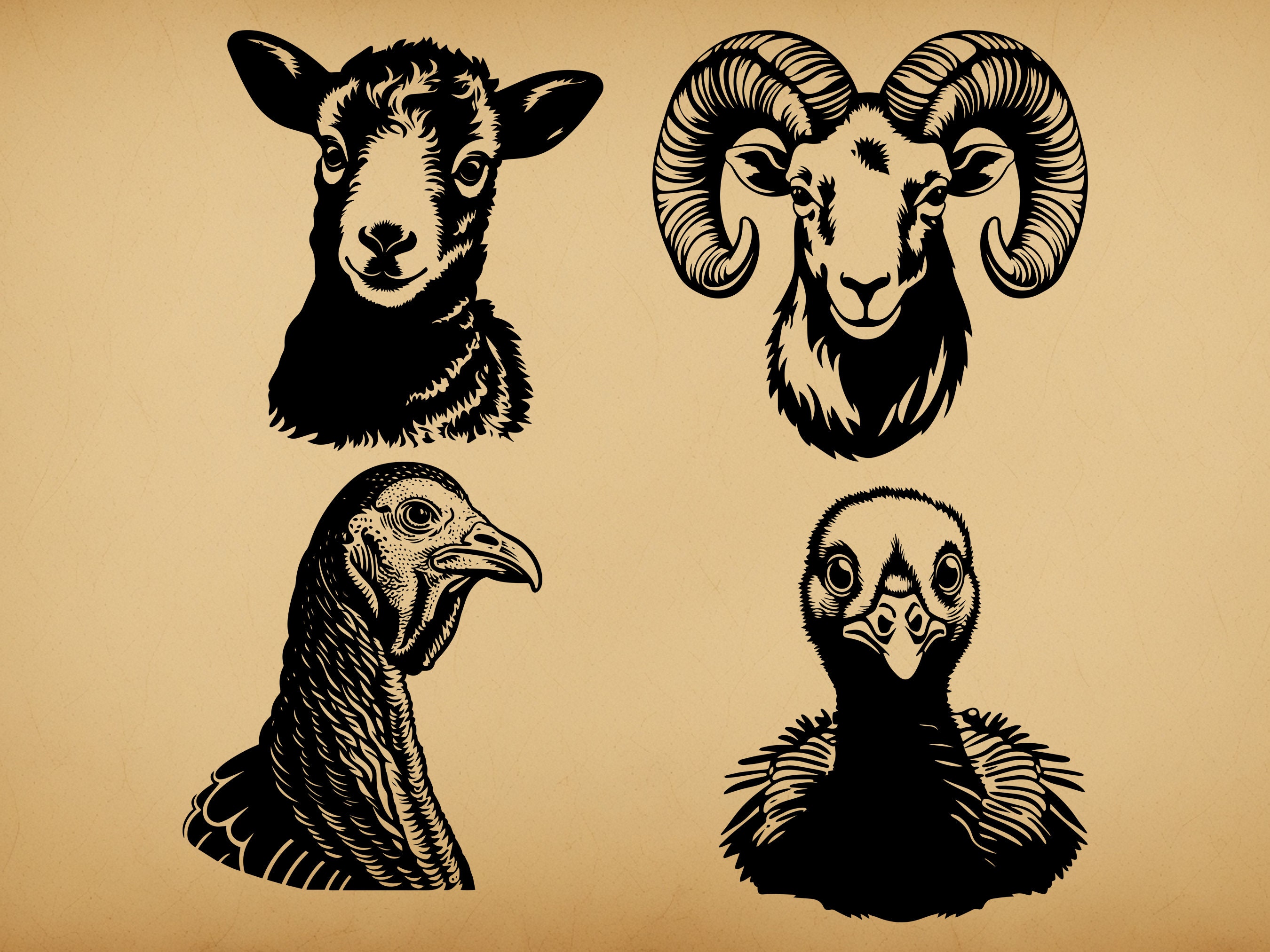 100 Farm Animal Portrait Bundle | Commercial Use Vector Graphics | Svg ...