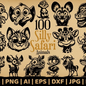100 Silly Safari Bundle | Commercial Use Vector Graphics | Svg, Png ...