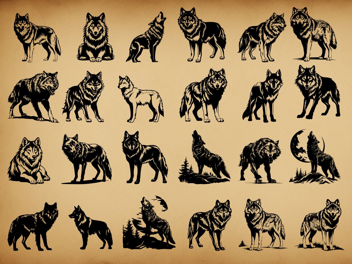 100 Wolves Bundle | Commercial Use Wolf Vector Graphics | Svg, Png, Dxf ...