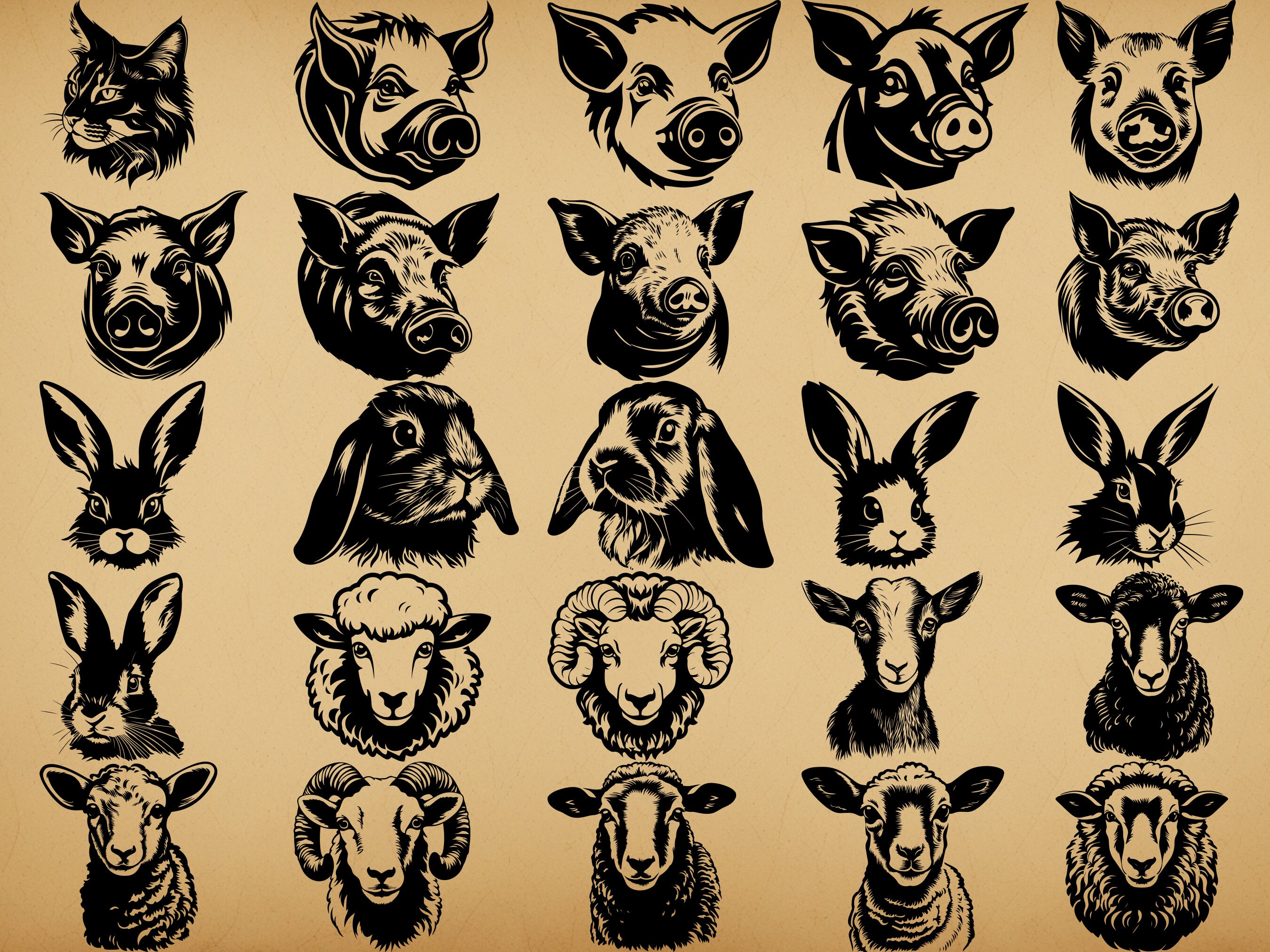 100 Farm Animal Portrait Bundle Commercial Use Vector - Etsy
