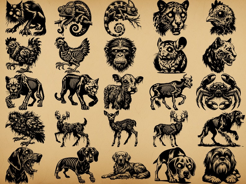 150 Zombie Animal Bundle | Commercial Use Vector Graphics | Svg, Png ...