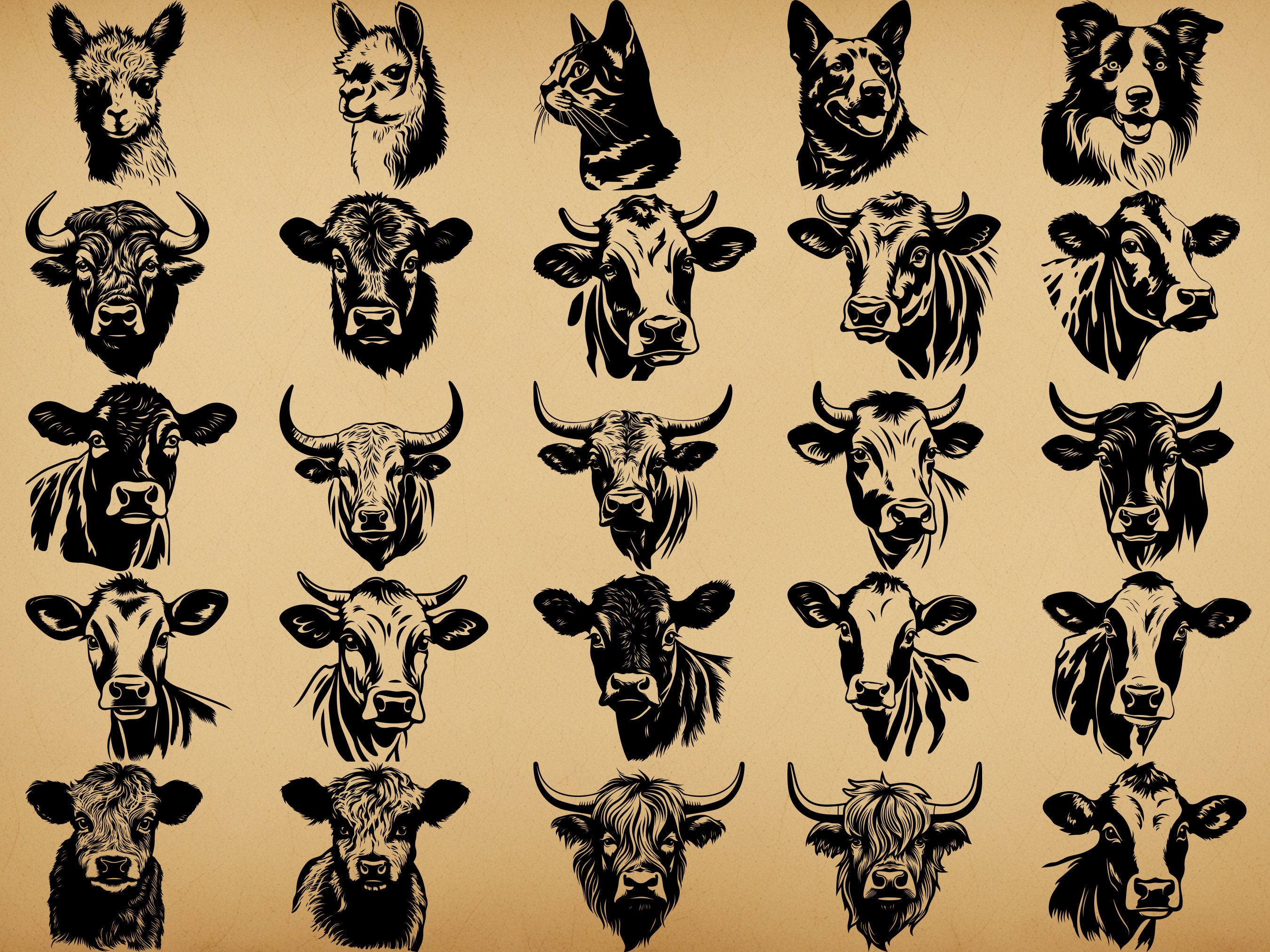 100 Farm Animal Portrait Bundle | Commercial Use Vector Graphics | Svg ...