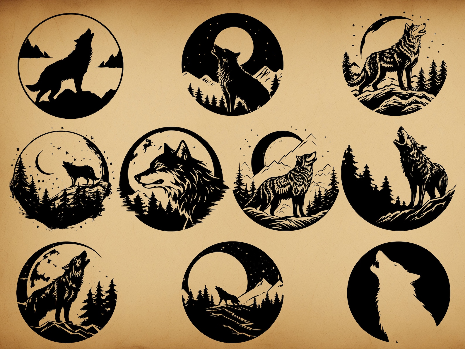 100 Wolves Bundle | Commercial Use Wolf Vector Graphics | Svg, Png, Dxf ...