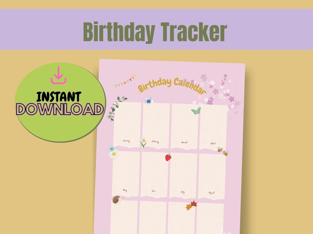 Cute Pink Birthday Calendar/ Birthday Tracker Instant Printable ...