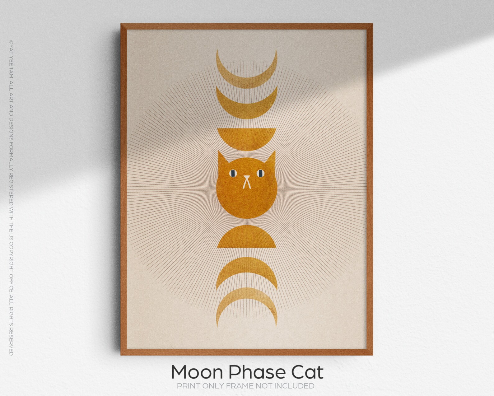Boho Moon Phase Cat Print Wall Art, Minimalist Moon Art for Cat Lovers ...