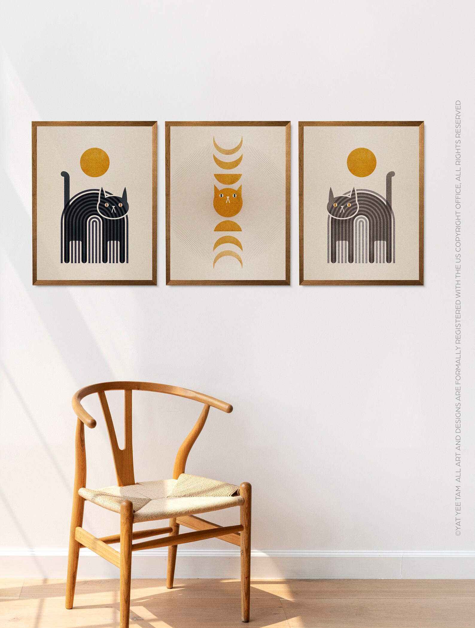 Boho Moon Phase Cat Print Wall Art, Minimalist Moon Art for Cat Lovers ...