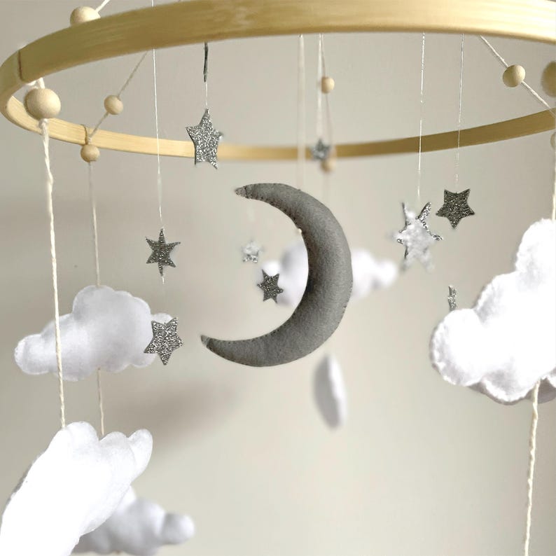 Moon & Stars Baby Crib Mobile - Gender Neutral Baby Room Decoration ...