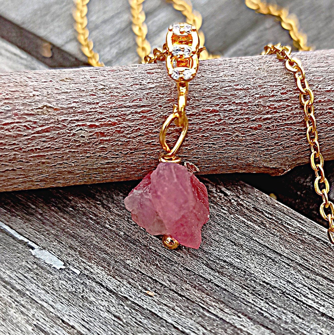 Dainty Libra Zodiac Necklace: Genuine Raw Pink Tourmaline, CZ Gold - Etsy