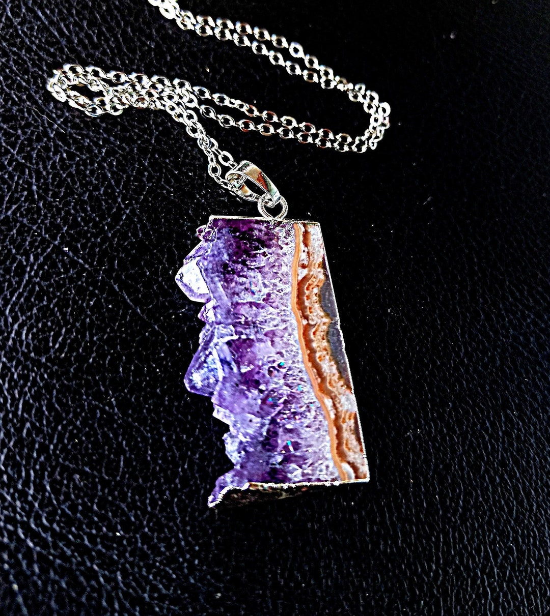 Pisces Zodiac Necklace: Raw Amethyst Slice, Silver Gemstone Pendant - Etsy