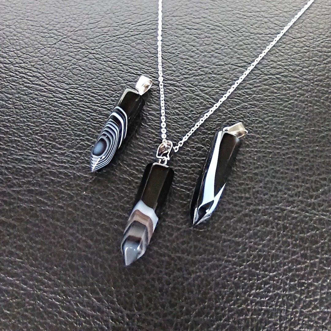 Real Banded Onyx Point Necklace Unique Gift for Him, Healing Crystal ...