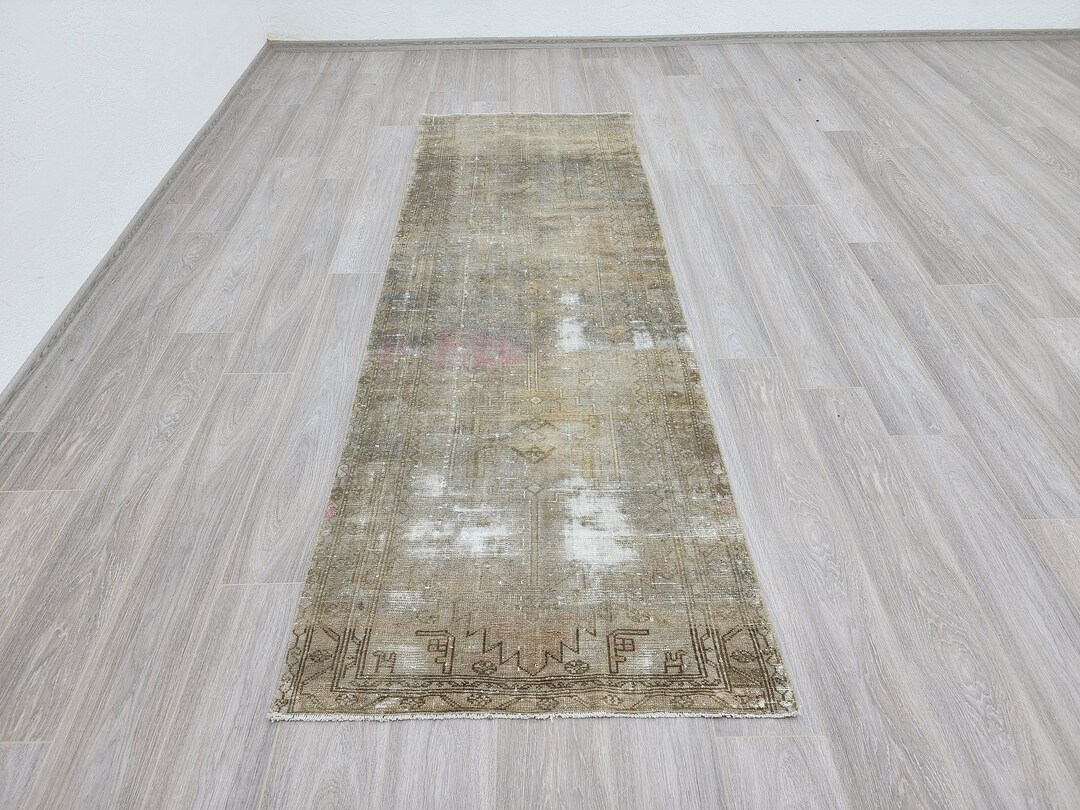 3x9 Dark Brown Runner, Vintage Runner Rug, Narrow Antique Runner, Pale ...