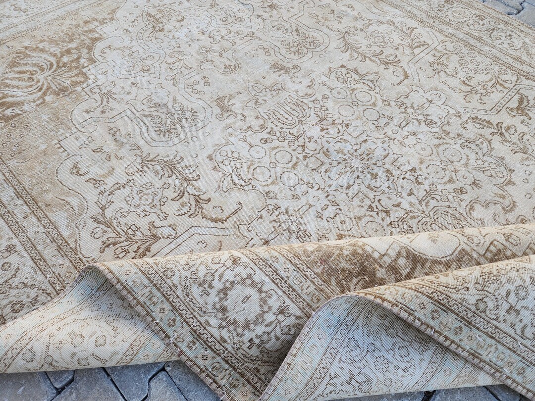 7x11 Turkish Vintage Rug, Hand Knotted Brown Carpet, Extra Large Area ...