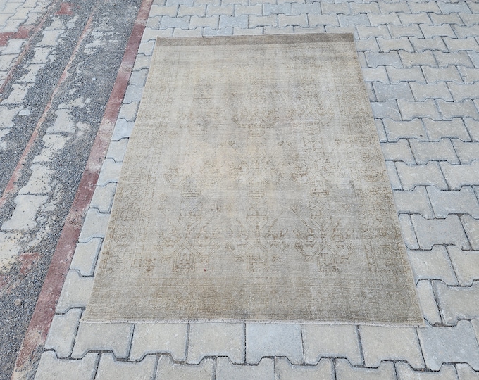 4x6 Neutral Rug, Oushak Rug Beige, Hand Knotted Rug Neutrals, Bohemian ...