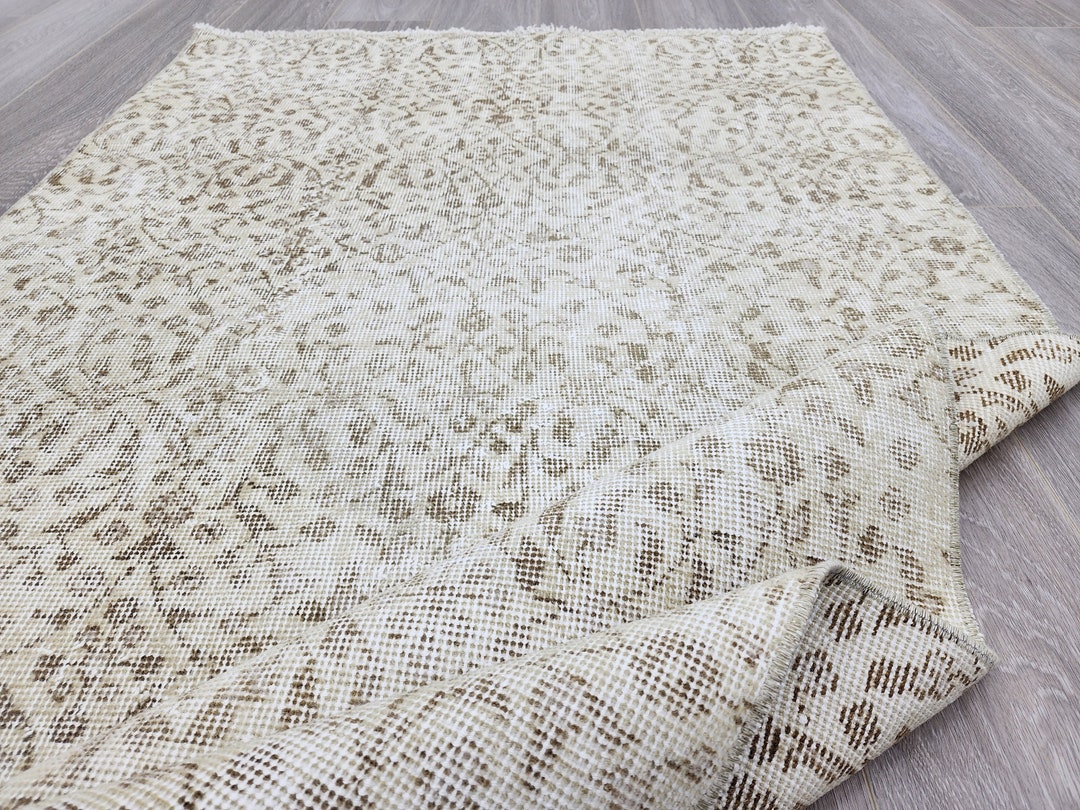 Vintage Oushak Rug: 3x6 Beige Brown Wool Entryway Rug - Etsy