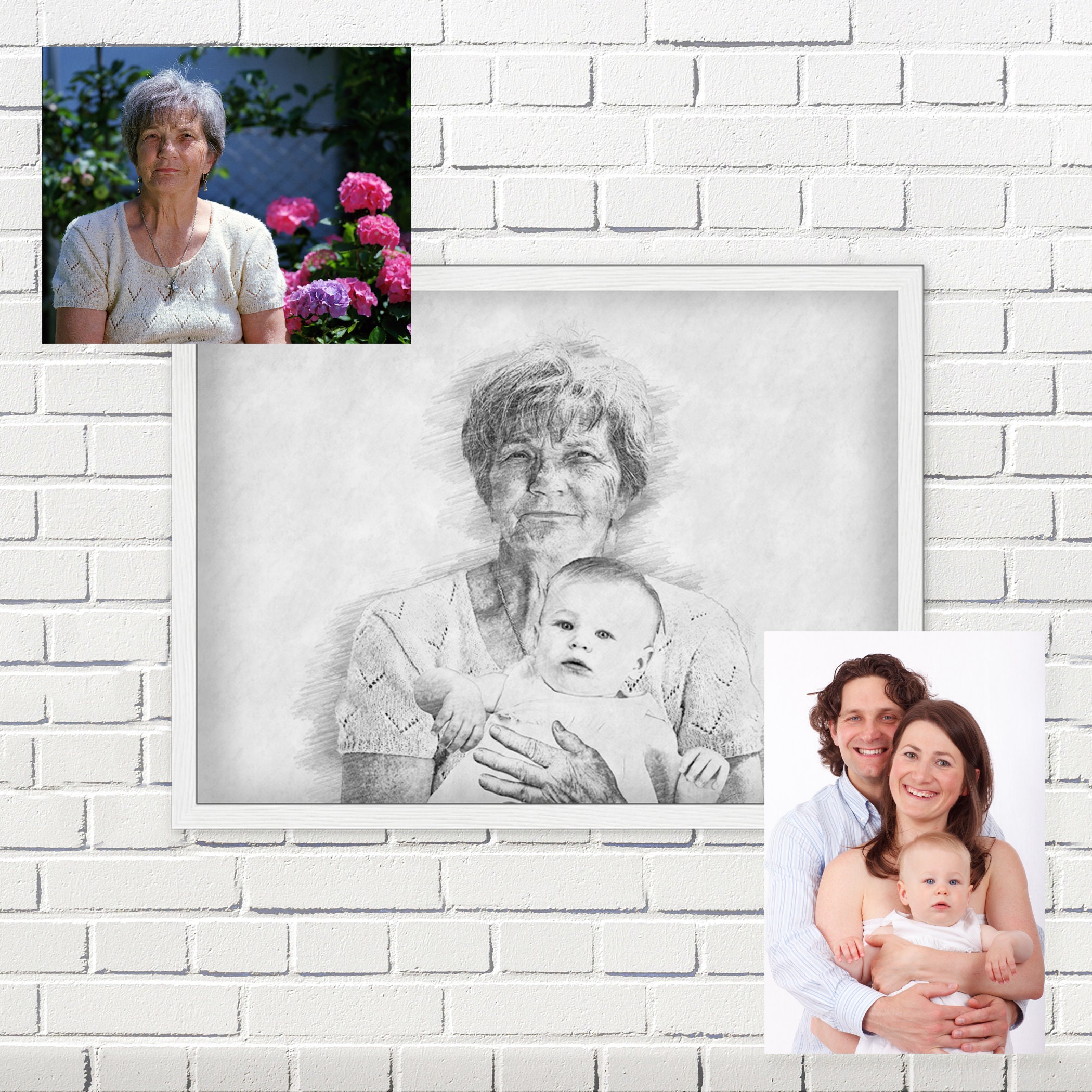 Add Deceased Loved One to Photo Family Sketch Portrait From - Etsy