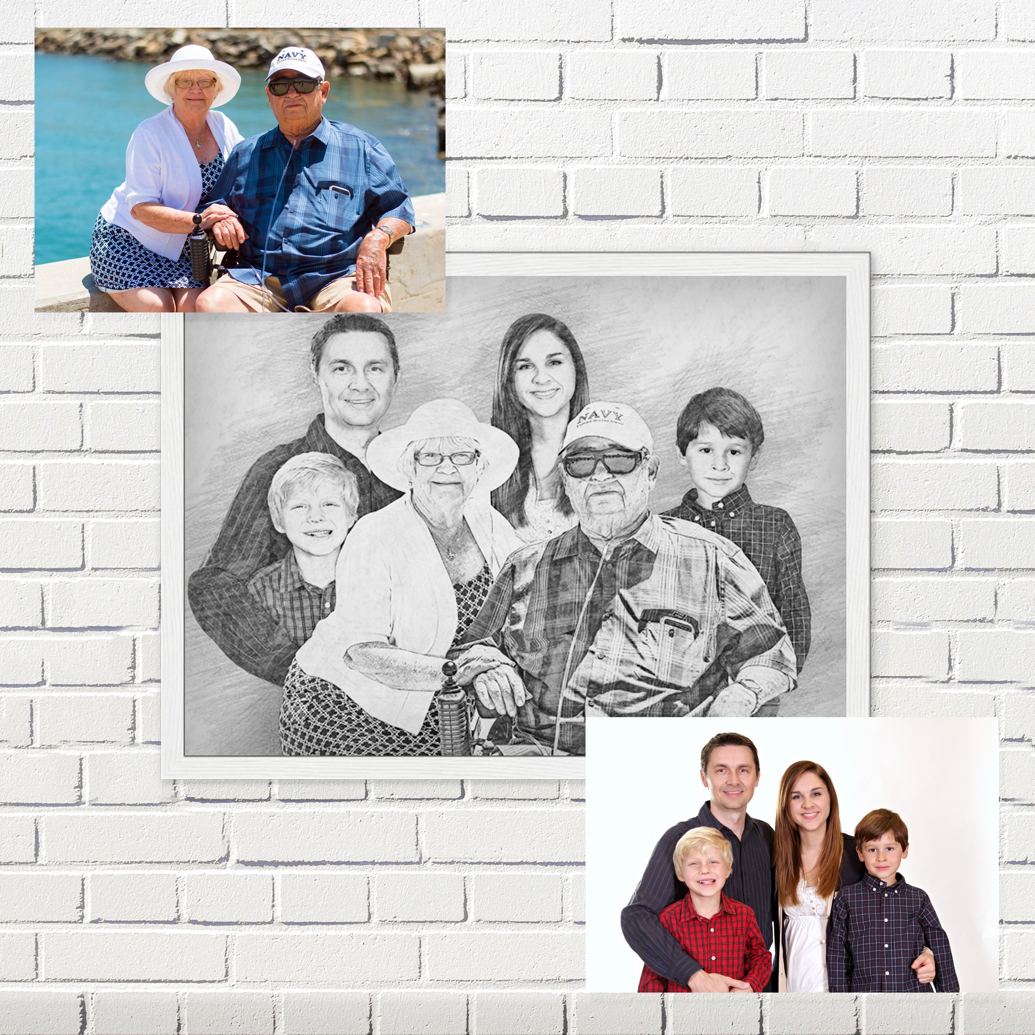Add Deceased Loved One to Photo Family Sketch Portrait From - Etsy