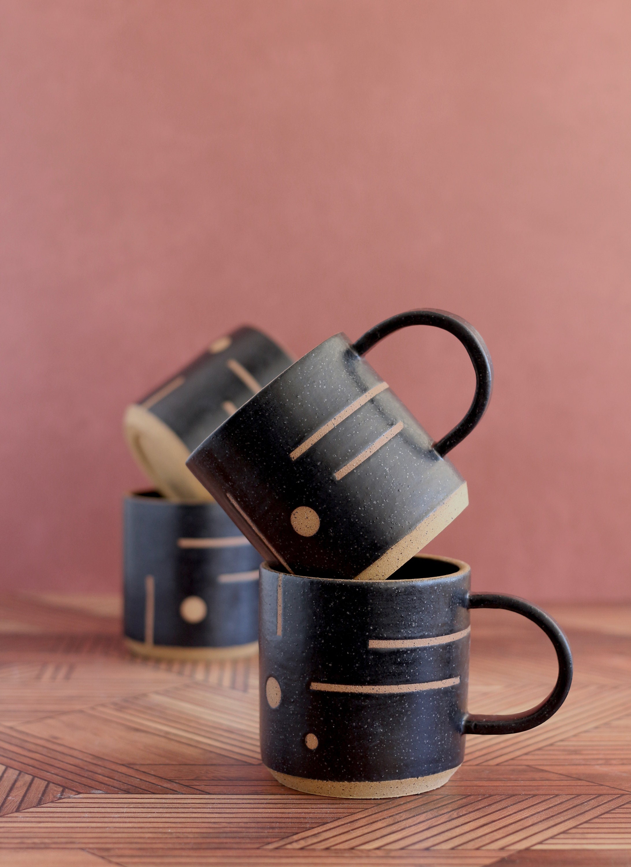 Handmade Ceramic Mug With Geometric Design in Black on - Etsy