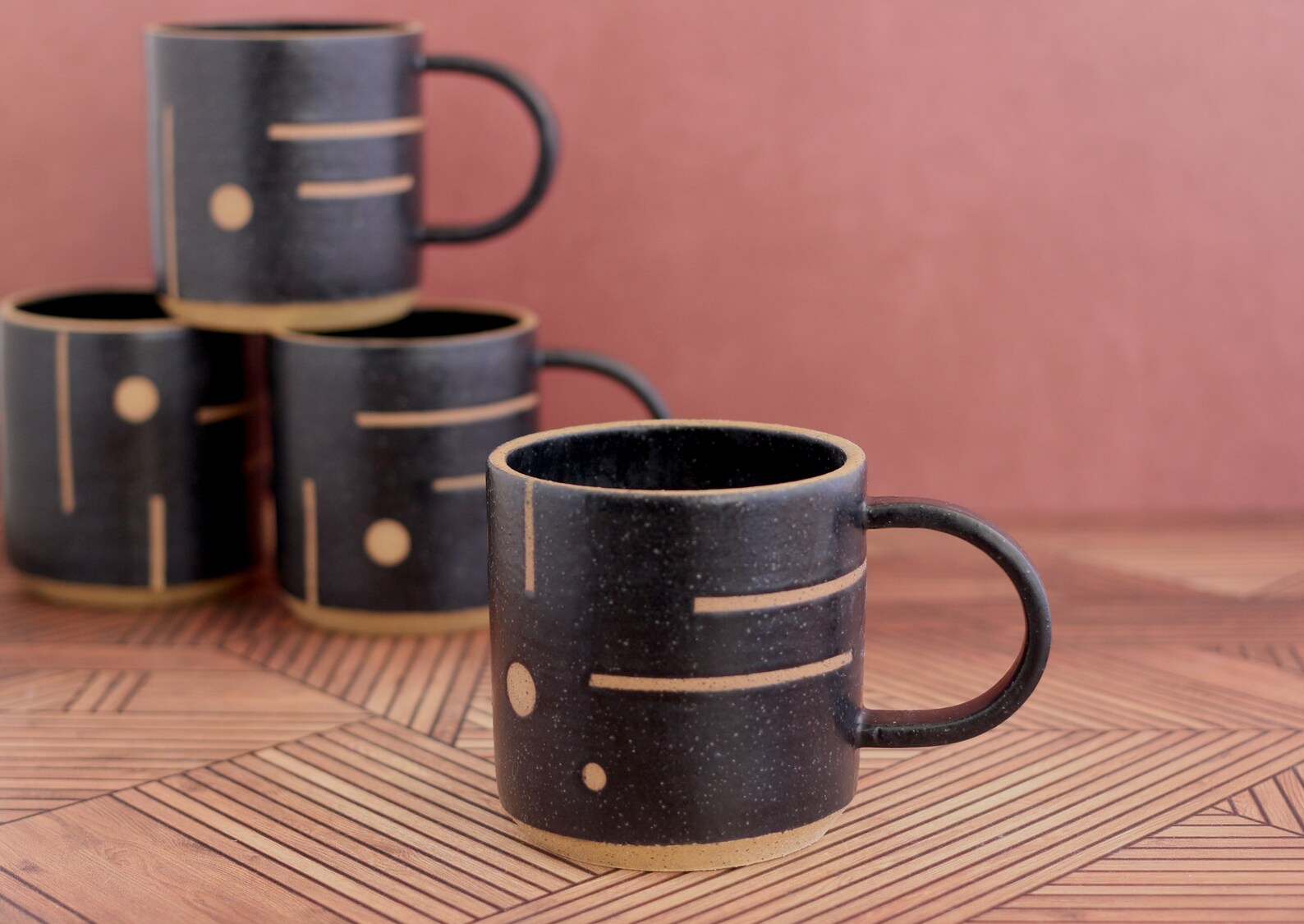 Handmade Ceramic Mug With Geometric Design in Black on - Etsy