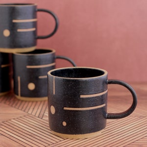 Handmade Ceramic Mug With Geometric Design in Black on - Etsy