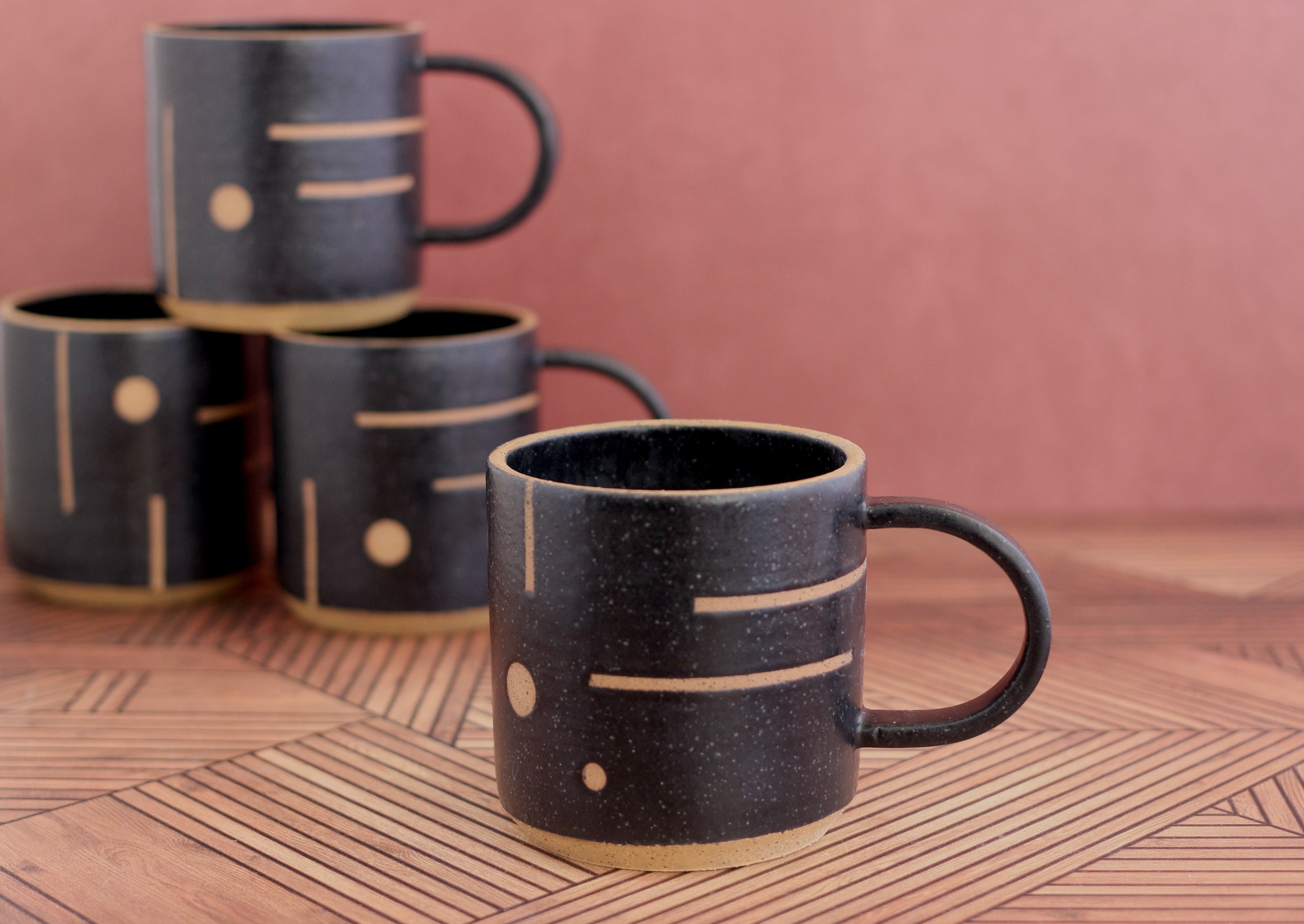 Handmade Ceramic Mug With Geometric Design in Black on - Etsy