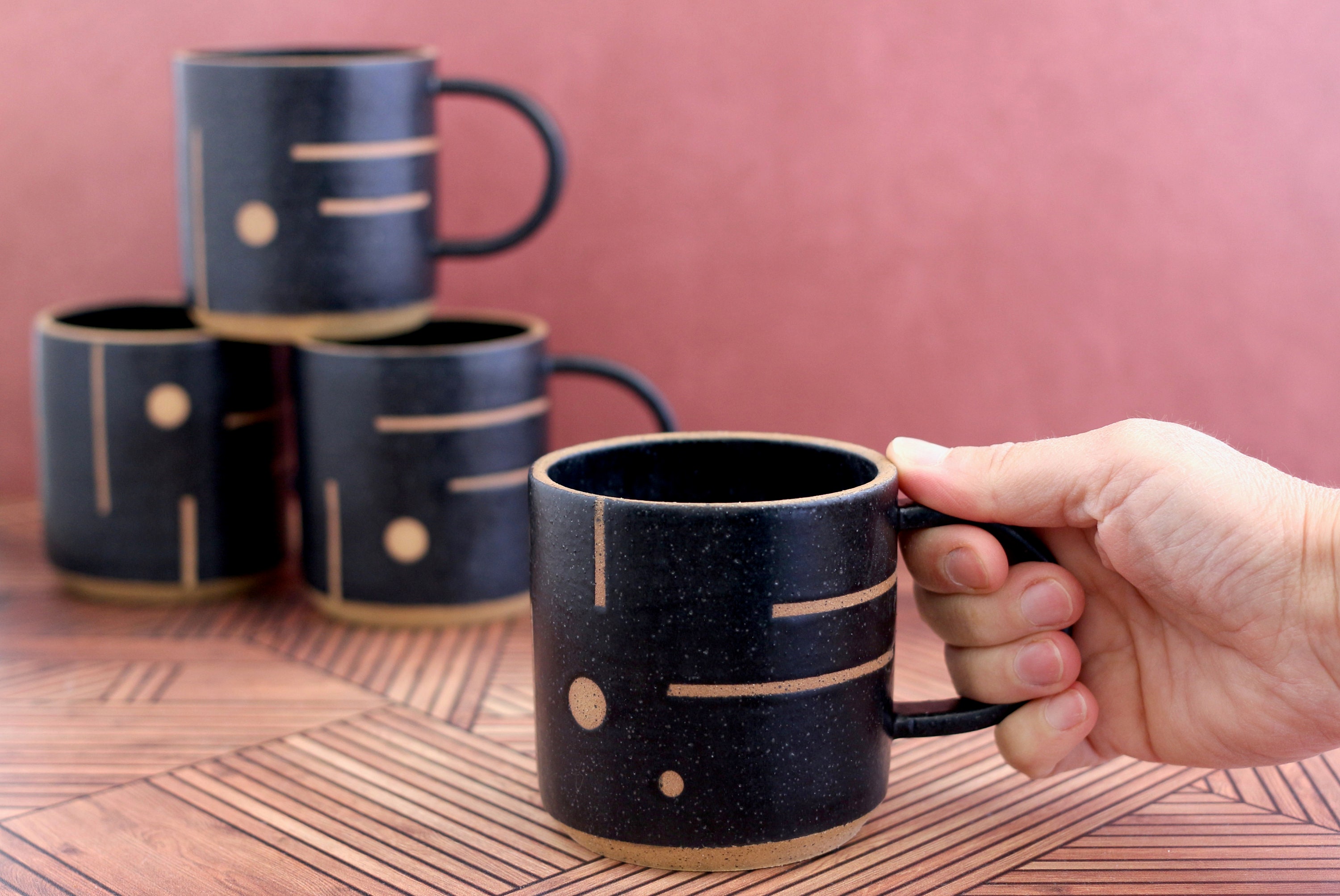 Handmade Ceramic Mug With Geometric Design in Black on | Etsy