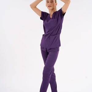 Purple Scrub Set | Lycra Medical Nurse Uniform & Doctors | V-neck ...