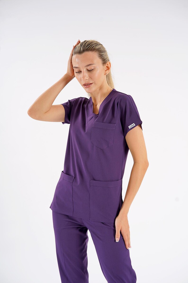 Purple Scrub Set | Lycra Medical Nurse Uniform & Doctors | V-neck ...