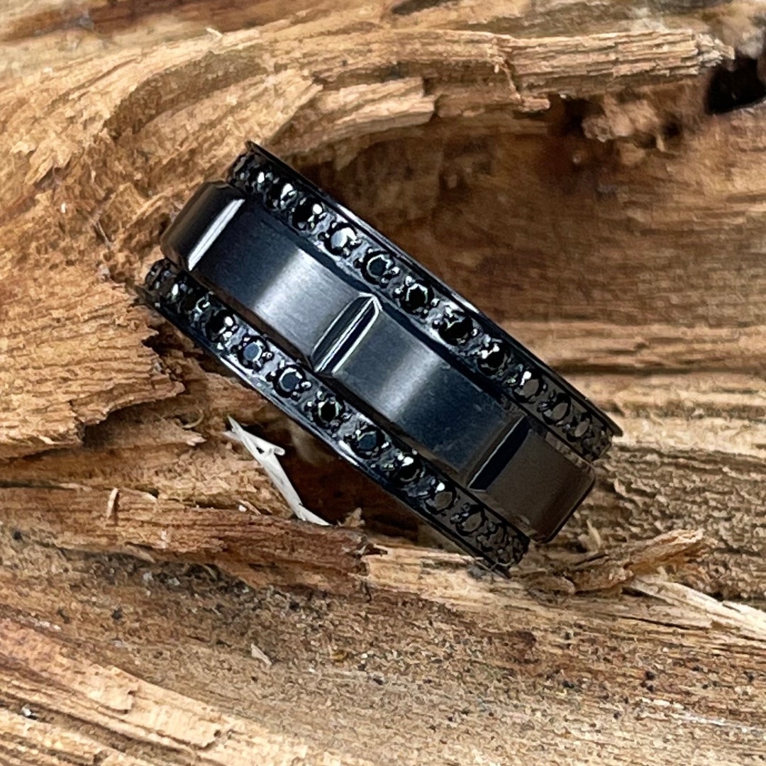 Mens Wedding Bands, Black Titanium Ring, Titanium Engagement Ring With ...