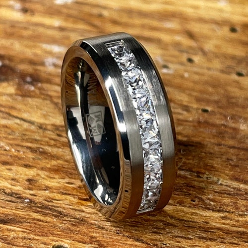 Mens Titanium Ring Titanium Wedding Band Cubic Zirconia - Etsy