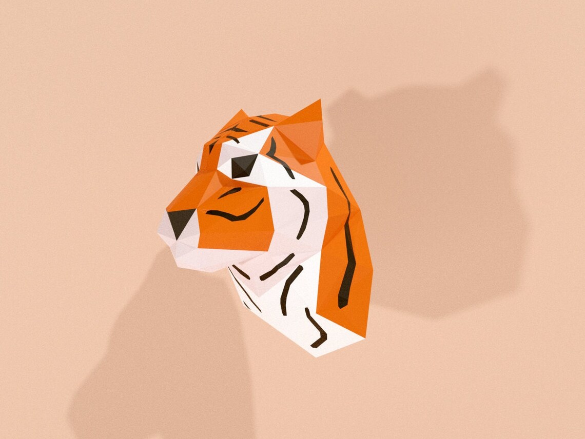 Tiger, Head, 2 Cize, Papercraft Tiger, Tiger on the Wall, Low Poly, DIY ...