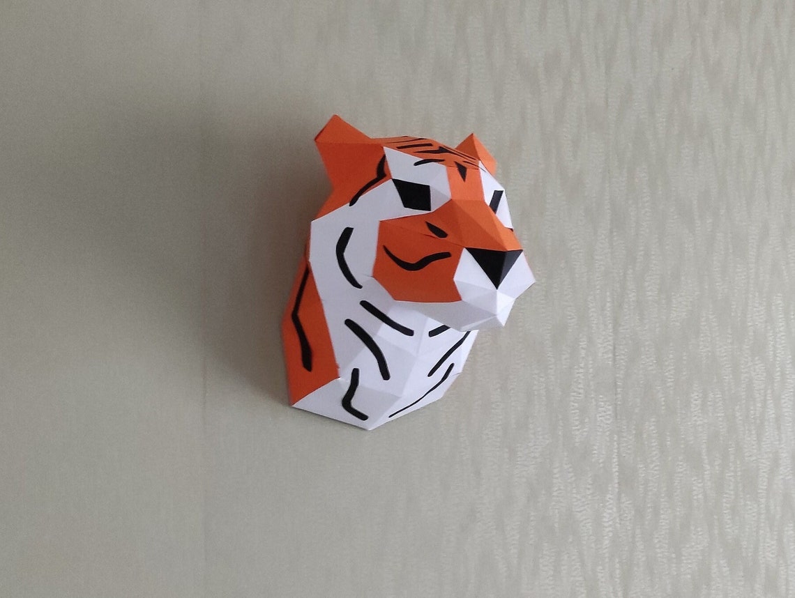 Tiger, Head, 2 Cize, Papercraft Tiger, Tiger on the Wall, Low Poly, DIY ...