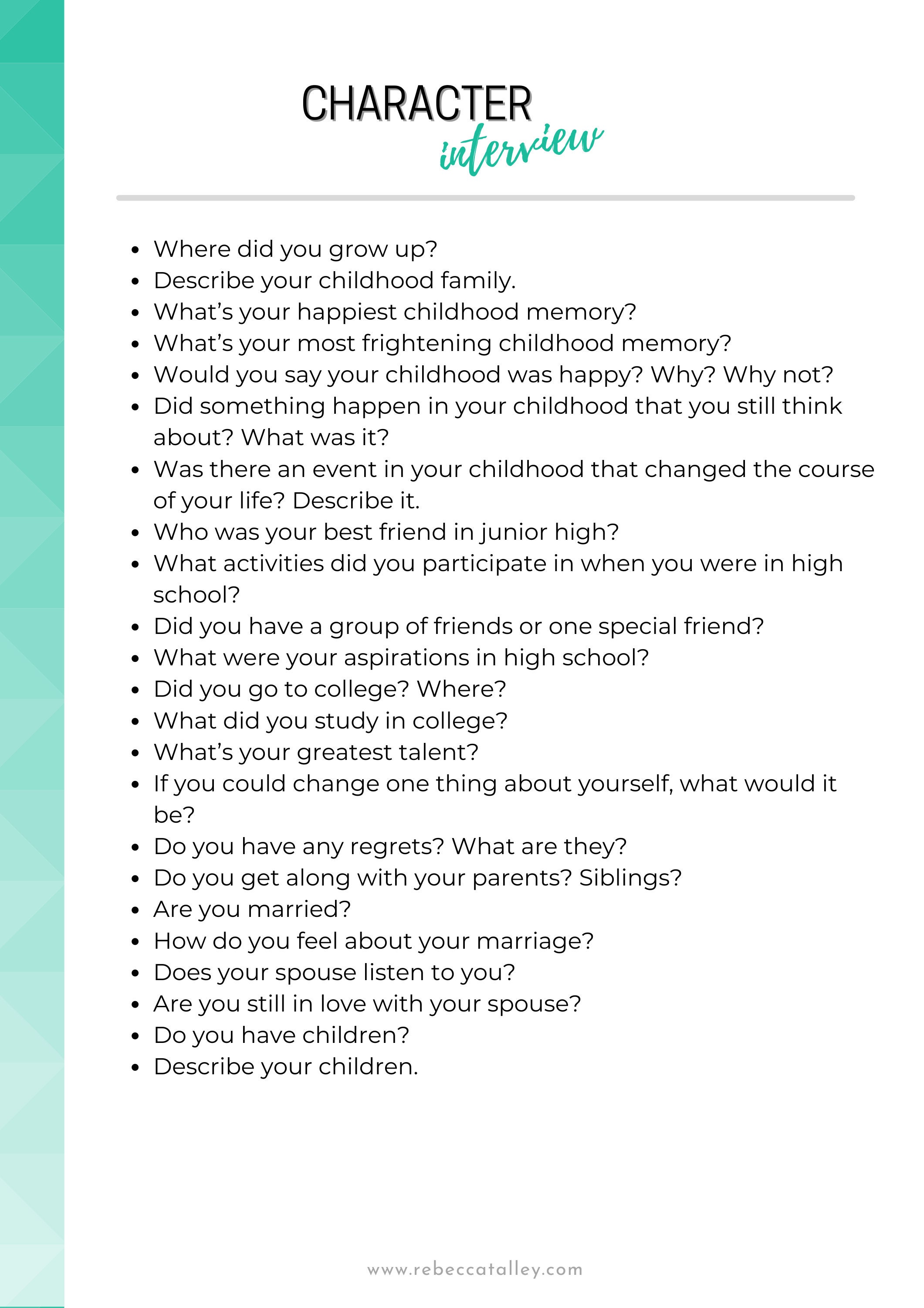 Character Development, Printable Character Builder Workbook, Character ...