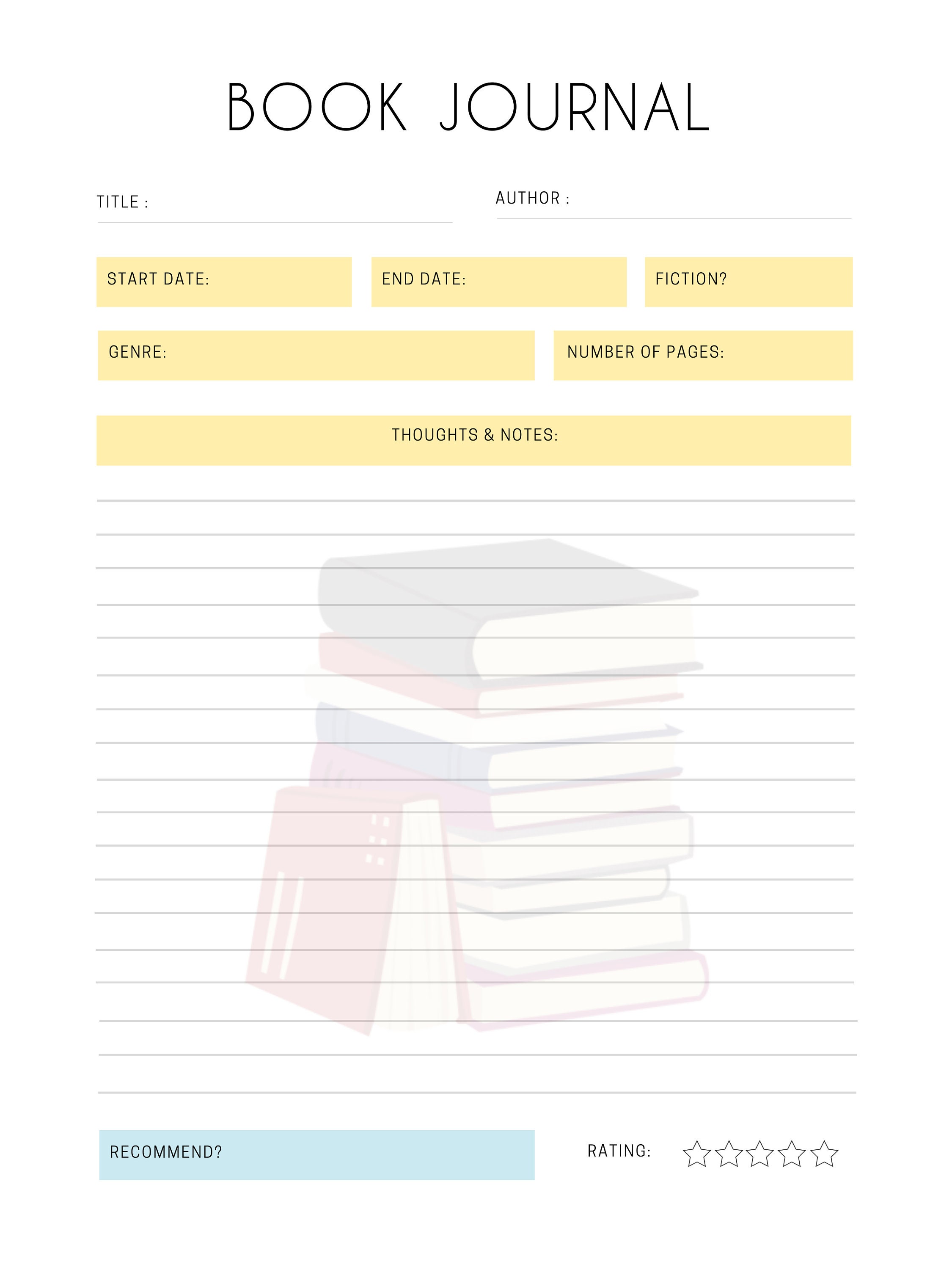 Book Journal Printable, Printable Reading Journal, Reading Tracker ...