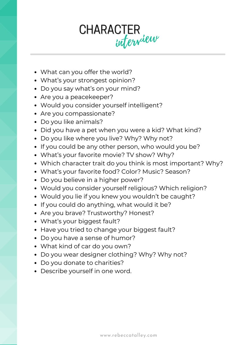 Character Development, Printable Character Builder Workbook, Character ...