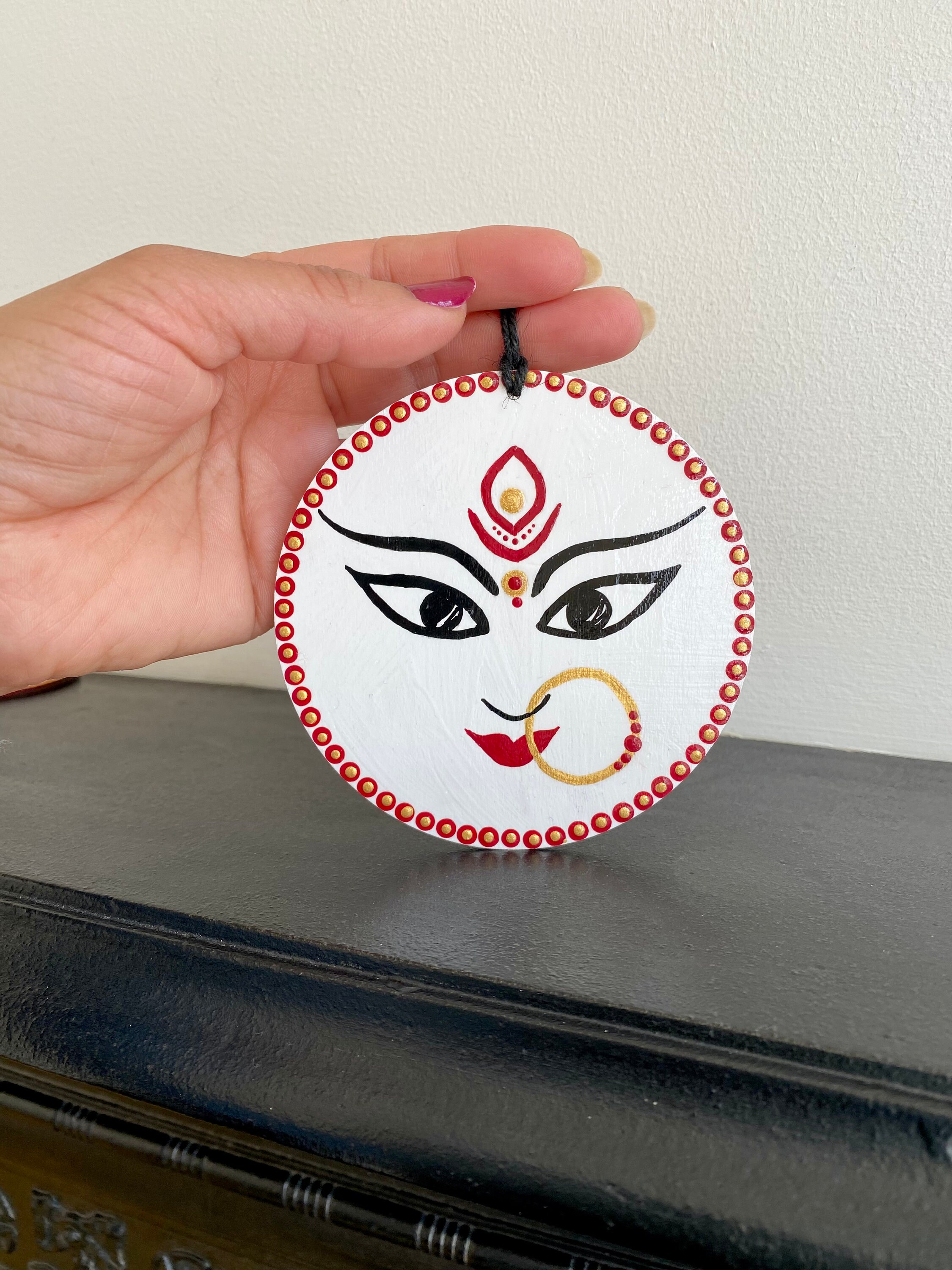 Goddess Durga Face Painting on Round Wooden Plaque - Etsy
