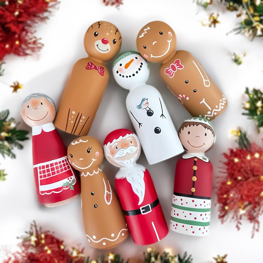 Handmade Christmas Peg Doll Set of 7 - Etsy