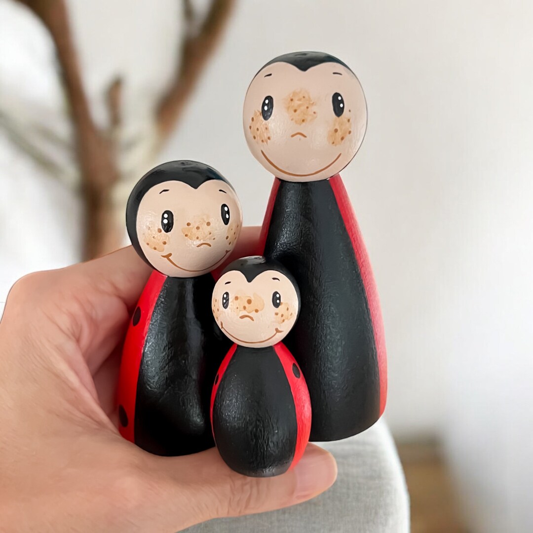 Hand-painted Ladybug Peg Dolls Montessori Inspired Learning & Play - Etsy