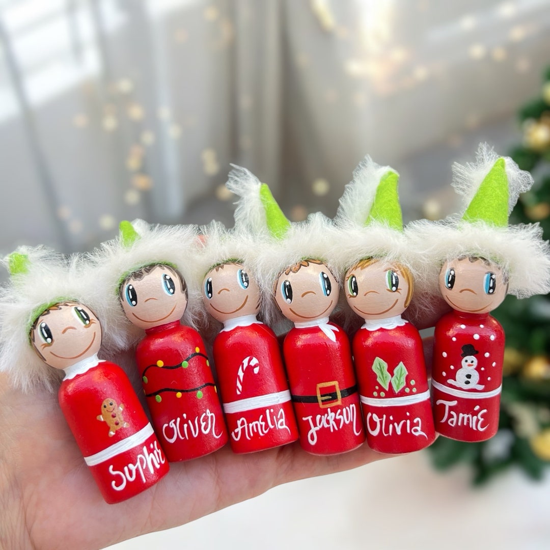 Personalized Festive Wooden Peg Dolls - Custom Christmas Holiday ...