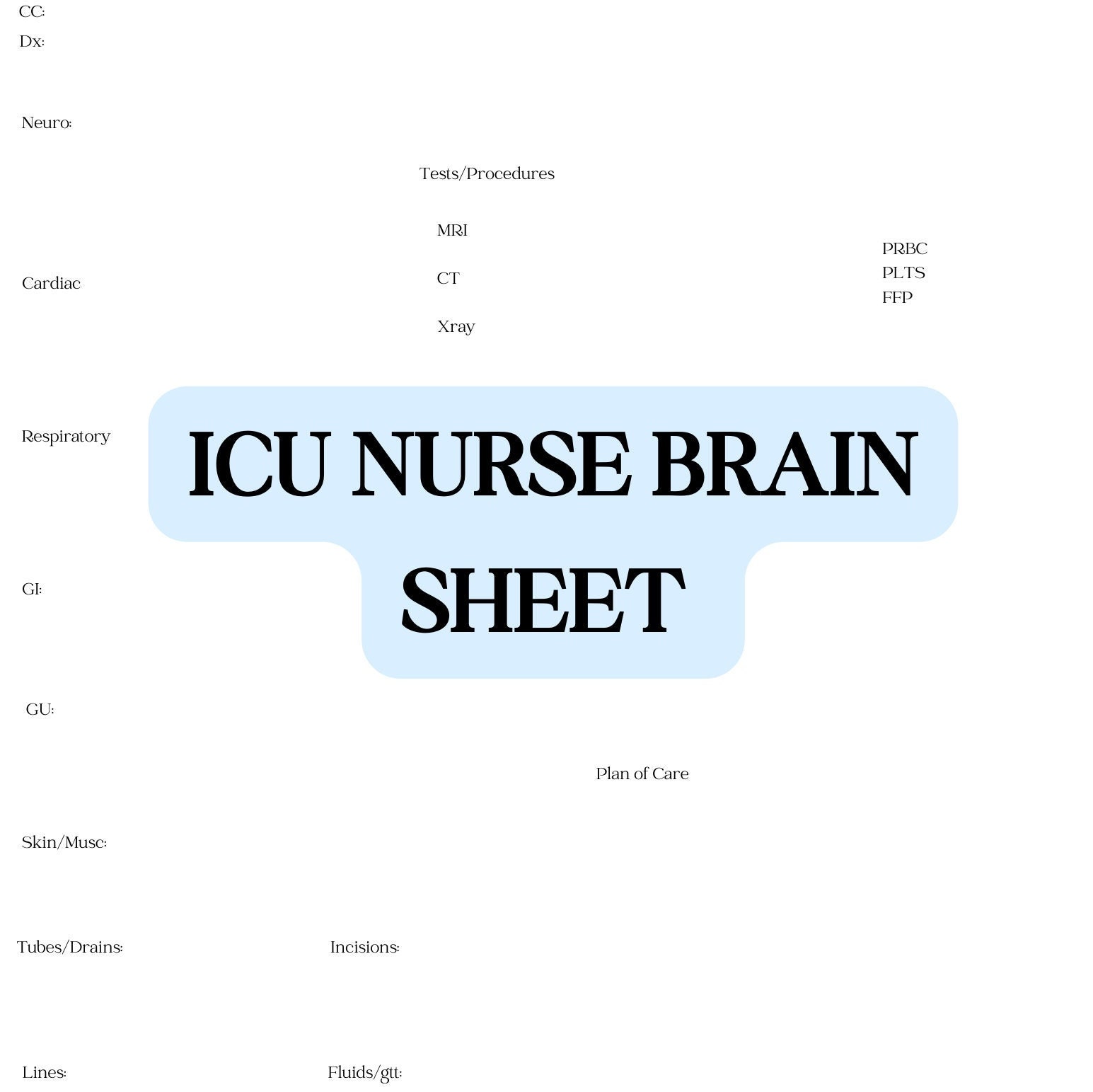 ICU Simple Report Sheet; Nurse's Brain, PDF Printable Digital Download ...